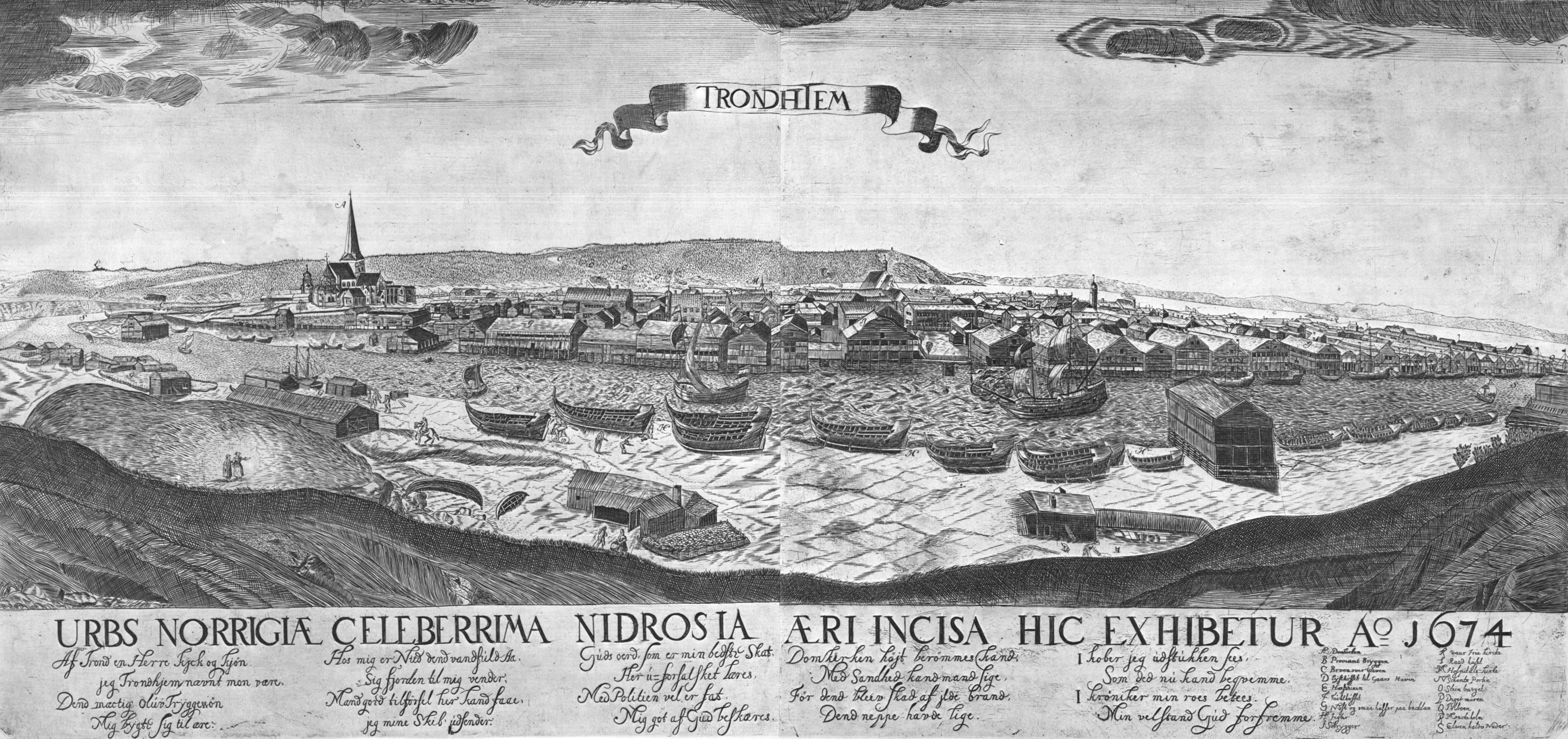 Trondheim, Norway 1674. Northernmost town in Norway at the time. Before ...